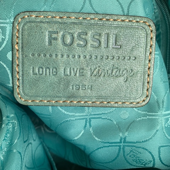 Fossil | Bags | Leather Crossbody Shoulder Bag Fossil Green Blue Purse ...